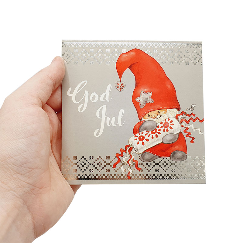 Julkort 12x12 cm - God Jul Tomtar - 8 st
